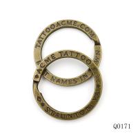 China Antique Brass Engraved Letter Split Key Ring, Custom Embossed Text Metal Open Spring Keyring, Vintage Zinc Alloy Key Ring for Keychain Handbag Charm Hardware Accessories for sale