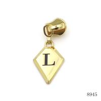 China Custom Gold Plated Diamond Shape Metal Zipper Puller with Enamel Letter Logo, Zinc Alloy Zipper Slider Pull Tab, Decorative Zipper Charm for Handbag, Purse, Luggage and Garment Hardware Accessories for sale