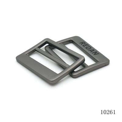 China Custom Embossed Brand Logo Matte Gunmetal Zinc Alloy Rectangular Tri-glide Slide Buckle, Heavy Duty Metal Strap Adjuster for Handbag, Backpack, Webbing Belt & Luggage Hardware Accessories for sale