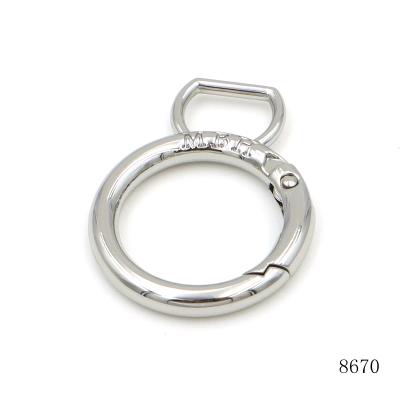 China Zinc Alloy Engraved Spring O Ring, Openable Round Snap Ring with D Tab, Polished Metal Hardware Accessories, Custom Logo Available, Great for Handbag Straps, Backpacks, Keychains, Pet Collars & Luggag for sale