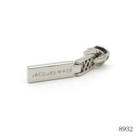 China Custom Embossed Logo Zinc Alloy Zipper Pull, Polished Silver Metal Zipper Slider Puller with Small D Ring, Replacement Zip Tab Hardware for Handbags, Purses, Luggage and Backpack Bag Accessories for sale