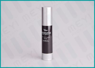 China 40 ML Black Cosmetic Pump Bottle With Glossy Matt Silver Pump And Cap for sale