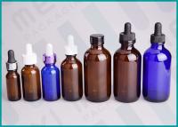 China Boston Round Blue / Amber Glass Dropper Bottles With Childproof Droppers for sale
