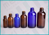 China Boston Round Blue / Amber Glass Dropper Bottles With Childproof Droppers for sale