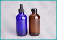 China Boston Round Blue / Amber Glass Dropper Bottles With Childproof Droppers for sale