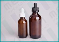 China Boston Round Blue / Amber Glass Dropper Bottles With Childproof Droppers for sale