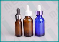 China Boston Round Blue / Amber Glass Dropper Bottles With Childproof Droppers for sale