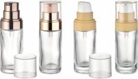 China Round Glass Foundation Bottle And Plastic Cosmetic Pump Bottle Screw Cap Included for sale