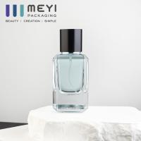 China 30ml Square Clear Glass Perfume Bottle with Black Cap and Pump Sprayer for sale