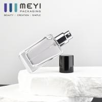 China 30ml Square Clear Glass Perfume Bottle with Black Cap and Pump Sprayer for sale