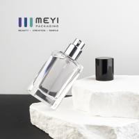 China 30ml Square Clear Glass Perfume Bottle with Black Cap and Pump Sprayer for sale