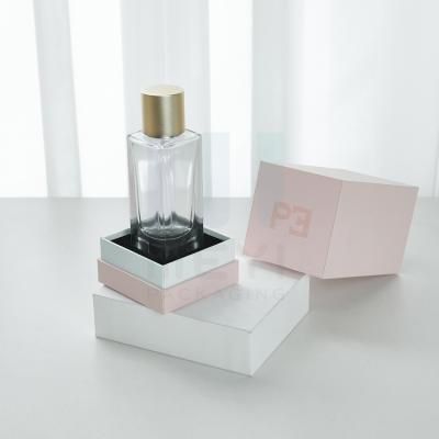 China Luxury 50ml Glass Perfume Bottle with Magnetic Cap Square Box and Screen Printing for sale