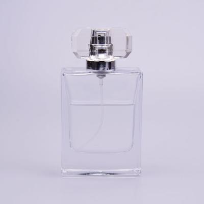 China 50ml Flat Glass Perfume Bottle With Clear Syrlyn cap for sale