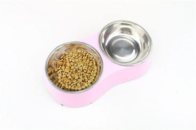 China Double SUS304 Raised Dog Water Bowl Cats Elevated 16oz for sale