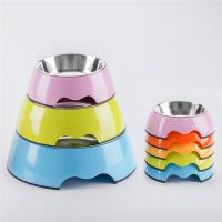 China Round 14cm Rubber Bottom Dog Bowl Silicone 4.5cm Stainless Steel for sale