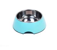 China Round 14cm Rubber Bottom Dog Bowl Silicone 4.5cm Stainless Steel for sale