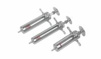 China Lock Pin Sets 30ml Veterinary Metal Syringe Needle 15cm Pet Health Care for sale