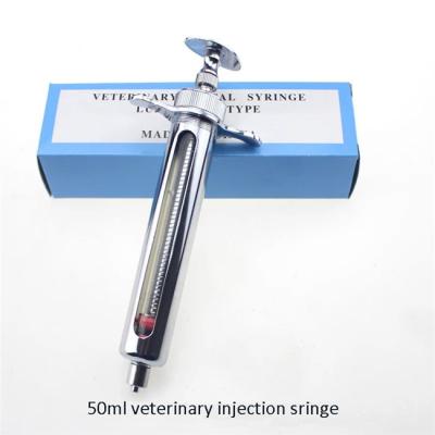 China Poultry 30ml Glass Tube Syringe 34cm Metal Veterinary Syringe for sale
