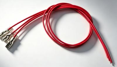 China 4.8/6.3mm Crimp Spade Terminal Cable With Clear Insulating Sleeve, Red Lead for sale
