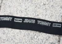 China 2cm Black Elastic Webbing Straps Printed With White Cut Out Letters Logo for sale