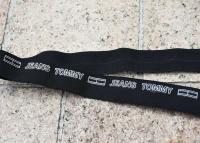 China 2cm Black Elastic Webbing Straps Printed With White Cut Out Letters Logo for sale