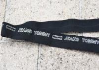 China 2cm Black Elastic Webbing Straps Printed With White Cut Out Letters Logo for sale