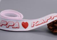China Custom Screen Printed Silicone Logo Polyester Ribbon Labels for Apparel 50pcs per Bag for sale