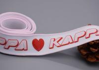 China Custom Screen Printed Silicone Logo Polyester Ribbon Labels for Apparel 50pcs per Bag for sale
