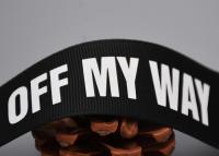 China Clothing Custom 20mm Black Polyester Webbing White Logo Screen Printed Labels for sale