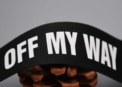 China Clothing Custom 20mm Black Polyester Webbing White Logo Screen Printed Labels for sale