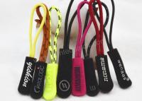 China Custom PVC TPU Silicone Zipper Puller 56mm x 8mm with 3D Raised Logo for Garment & Bag Industry for sale
