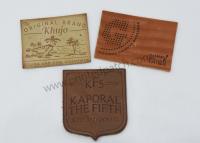 China Brown Real Leather Patches with Hot Stamped Colorful Infill for Jeans - 500pcs MOQ, 7-10 Day Production for sale