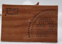 China Brown Real Leather Patches with Hot Stamped Colorful Infill for Jeans - 500pcs MOQ, 7-10 Day Production for sale