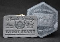 China Small Black Custom Leather Clothing Labels - 500pcs MOQ with Hot Stamped White Infill for Jeans Waistbands for sale
