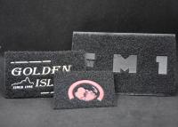 China 2D 0.5mm Silver Embossed High-Frequency Patches with Black Female Velcro Backing for Garments for sale