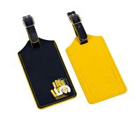 China Rectangle PU / Aluminum Luggage Tag Custom Print Fits Different Bags with Secure Buckle Strap for sale