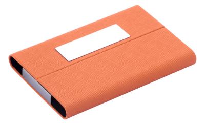 China 50 Business Card Capacity Slim Metal Business Card Holder PU Design With Compact Frame for sale