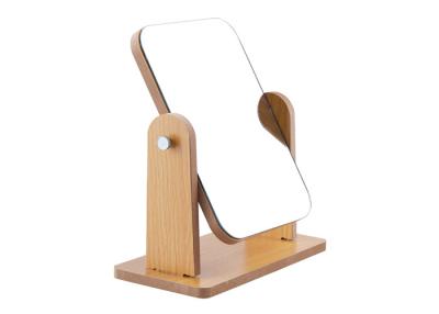 China Wooden Rotatable Round Table Mirror Rectangle Double Sided Makeup Mirror for sale
