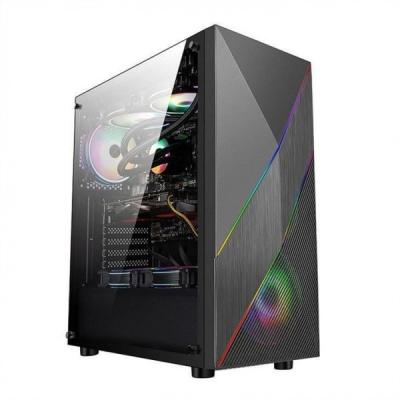 China ETEK - PC Mid Tower Case Irregular and Mesh Front Panel with ARGB LED Strip,Tempered Glass Side Panel, Top I/O Panel for sale