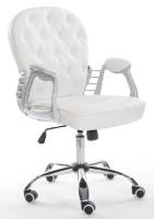 China Ergonomic Design With Tilt Adjustment White PU Leather Powder-coated Metal Frame Padded Armrests Chrome Gas Lift for sale