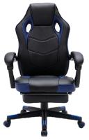 China Ergonomic Gaming Chair with Built-in Footrest, 350mm Nylon Base, and Black PU with Blue PU Accents for sale