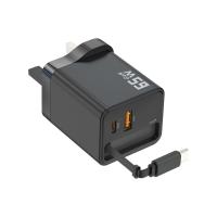China ETEK 65W GaN Fast Charger,2*USB-C + 1*USB-A, PD/QC/PPS, Compact for Travel for sale