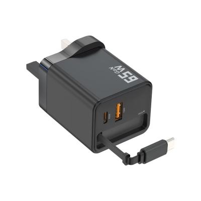 China ETEK 65W GaN Fast Charger,2*USB-C + 1*USB-A, PD/QC/PPS, Compact for Travel for sale