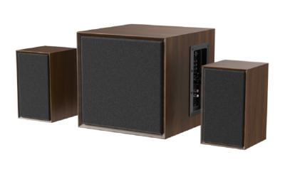 China 60W Wooden Bluetooth Stereo Speaker,JL5.4 Chip, Woofer+Dual Tweeters, AUX/Bluetooth/TF, Remote+Knob Control, Black/Brown for sale