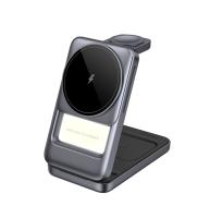 China Foldable 3-in-1 Wireless Charger,Blue/Gray, Silver/Gray, Plastic+Metal, 15W Phone, 2.5W Watch, 5W Earbuds, Night Light for sale