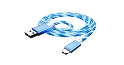 China LED Glow Charging Cable,1M, 3.5mm OD, Aluminum Alloy Connector, Composite Copper, Colorful RGB Light, White/Blue/Red/Green for sale