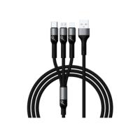 China 1.2M 3-in-1 Braided Fast Charge Cable, 2-Core Lightning/Micro, TPE+Aluminum, Black/Red/Green for sale