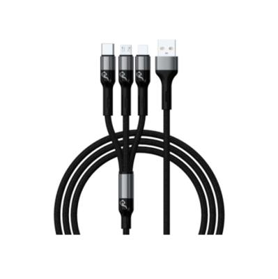 China 1.2M 3-in-1 Braided Fast Charge Cable, 2-Core Lightning/Micro, TPE+Aluminum, Black/Red/Green for sale