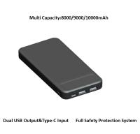 China 8000/9000/10000mAh ABS Portable Power Bank, Type-C DC5V-2.1A Input, Dual USB DC5V/2.1A Output, Multiple Safety Protection for sale