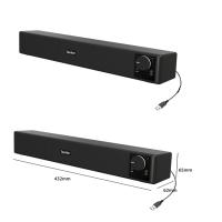 China USB Powered Bluetooth Soundbar 2x2 Inch Speaker 6W Stereo AUX MIC 1.4M Cable Black Plastic Desktop Audio for sale